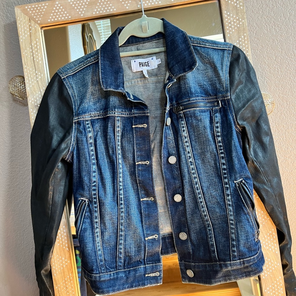 Paige Jean Jacket. Black Leather Arms. - Gem